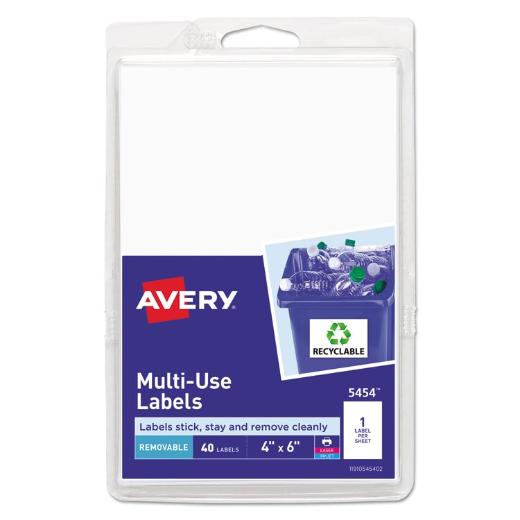 Avery® Removable Multi-Use Labels, Inkjet/Laser Printers, 4 x 6, White ...