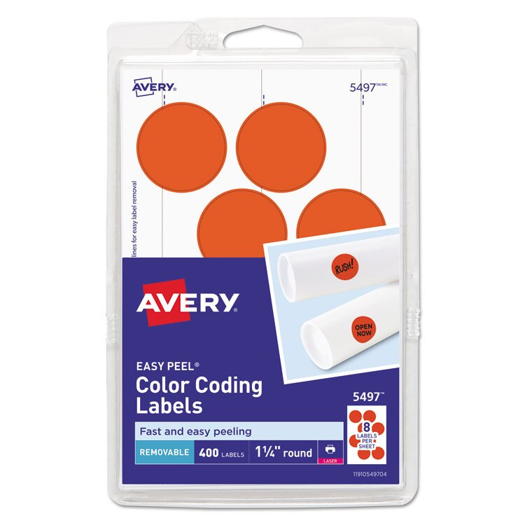 Avery® Printable Self-Adhesive Removable Color-Coding Labels, 1.25" dia ...