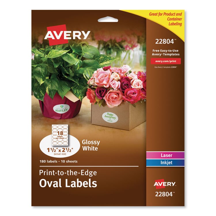 Avery® Oval Labels with Sure Feed and Easy Peel, 1 1/2 x 2 1/2, Glossy ...