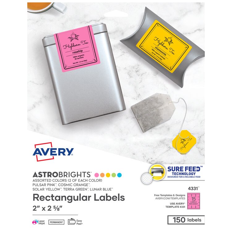 Avery® Printable Color Labels with Sure Feed and Easy Peel, 2 x 2.63 ...