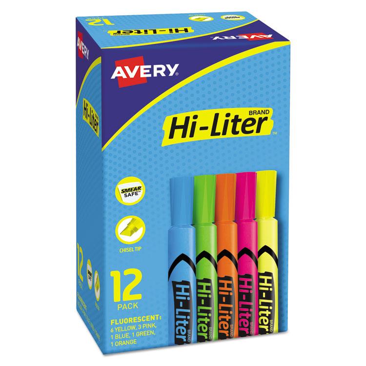 Avery® HI-LITER Desk-Style Highlighters, Chisel Tip, Assorted Colors ...