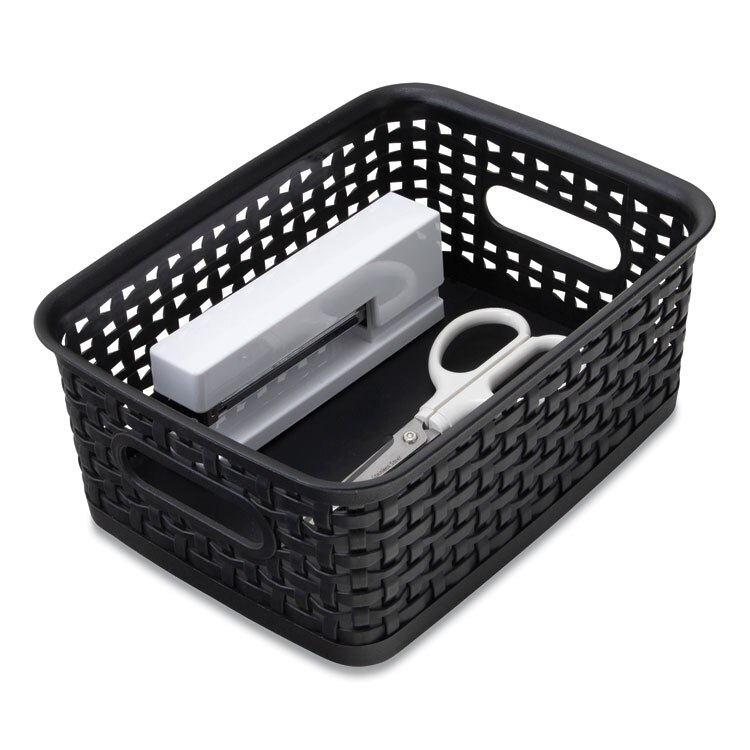 Advantus Plastic Weave Bin, Small, 10" x 7.5" x 4", Black at OSI