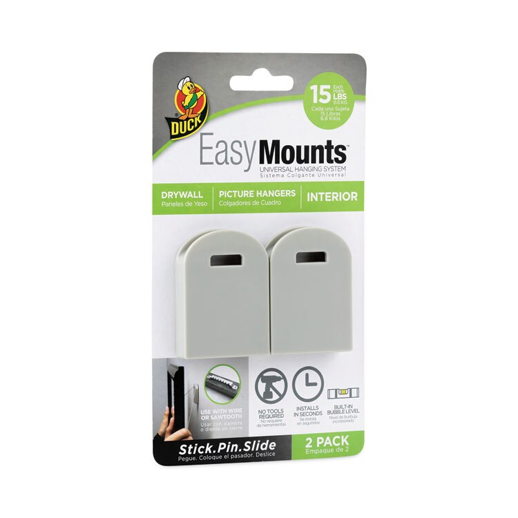 Duck® Duck EasyMounts Small Picture Hanger, 15 lb Capacity, Gray, 2 ...