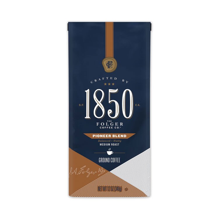 1850 Coffee, Pioneer Blend, Medium Roast, Ground, 12 oz Bag, 6/Carton ...