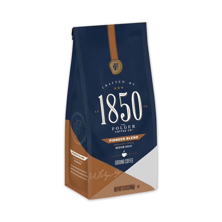 1850 Coffee, Pioneer Blend, Medium Roast, Ground, 12 oz Bag, 6/Carton ...