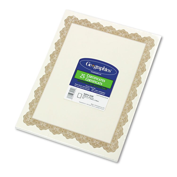 Geographics® Parchment Paper Certificates, 8-1/2 x 11, Optima Gold ...