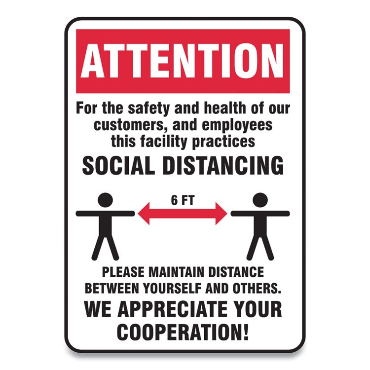 Accuform® Social Distance Signs, Wall, 7 x 10, Customers and Employees ...