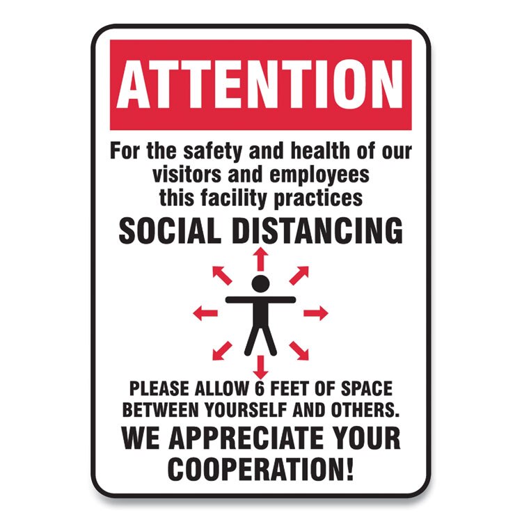 Accuform® Social Distance Signs, Wall, 10 x 14, Visitors and Employees ...