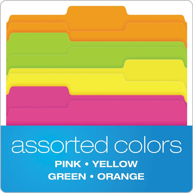 Pendaflex® Glow File Folders, 1/3-Cut Tabs, Letter Size, Assorted, 24 ...