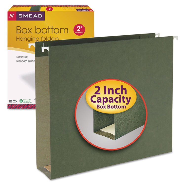Smead® Box Bottom Hanging File Folders, Letter Size, Standard Green, 25 ...