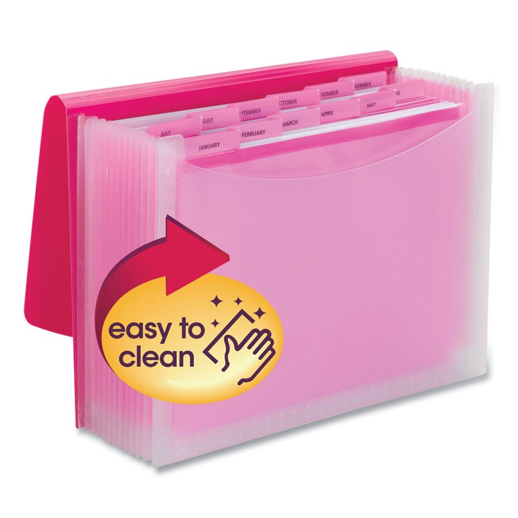Smead® Poly Expanding File, 12 Sections, Letter Size, Pink/Clear at OSI