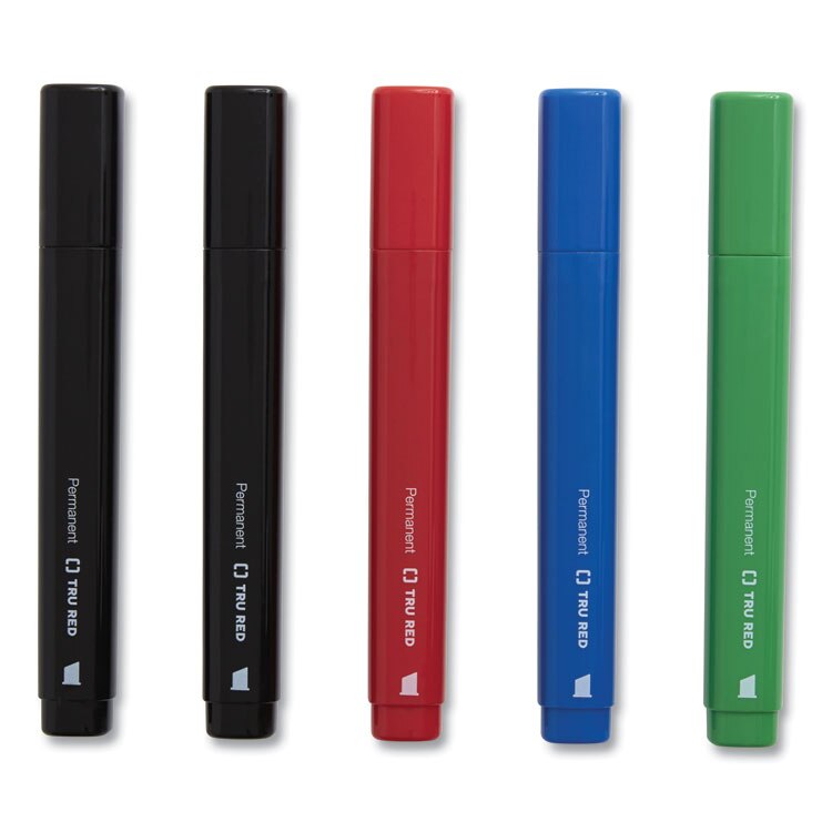 TRU RED™ Permanent Marker, Tank-Style, Medium Chisel Tip, Assorted ...
