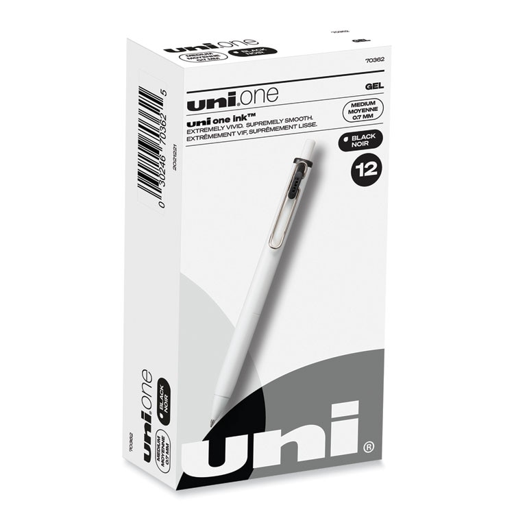 uniball® uniONE Gel Pen, Retractable, Medium 0.7 mm, Black Ink, White ...