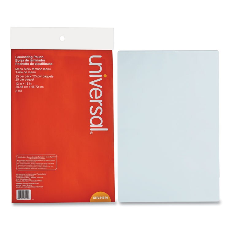 Universal® Laminating Pouches, 3 mil, 18" x 12", Matte Clear, 25/Pack ...