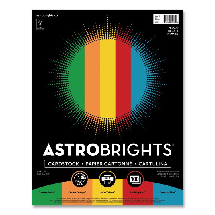 Astrobrights® Color Cardstock -"Primary" Assortment, 65 lb Cover Weight ...